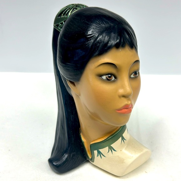 Art | Mid Century Hand Painted Asian Girl Chalkware Bust | Poshmark